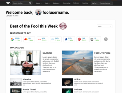 Motley Fool premium dashboard by Greg Robleto on Dribbble