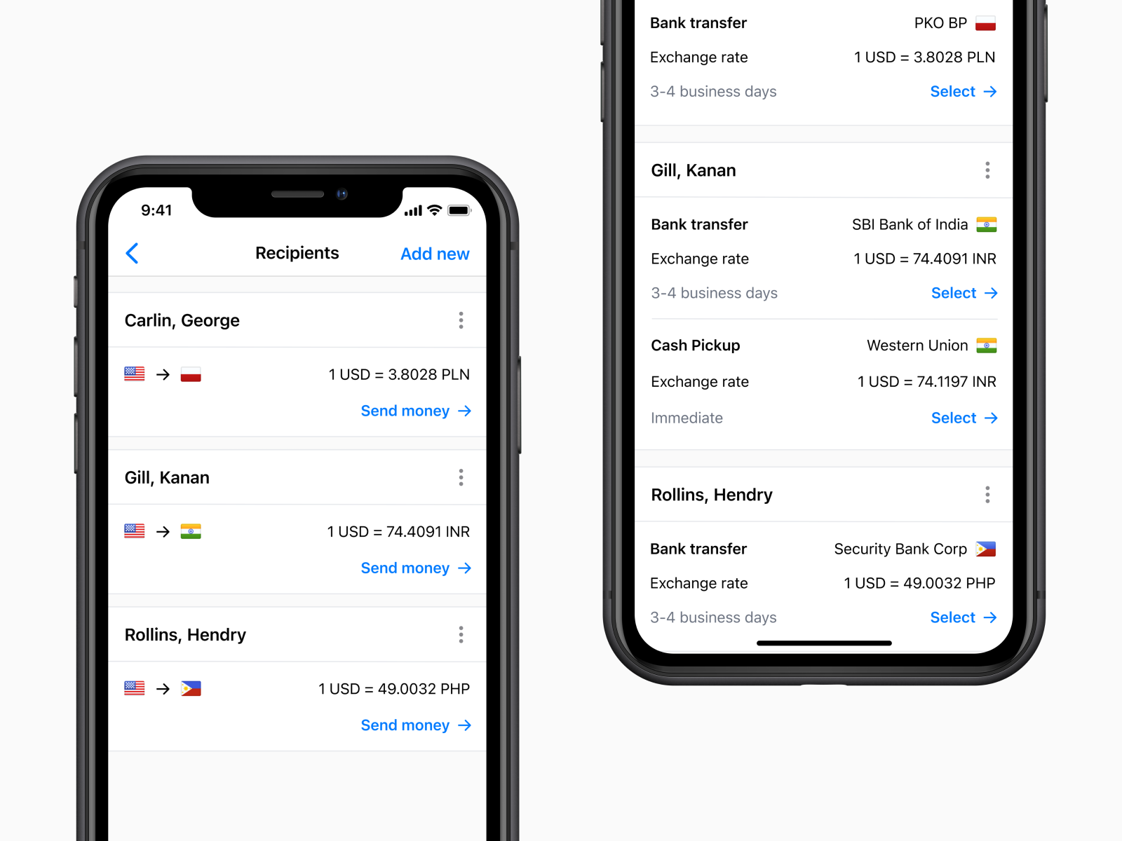 iOS money transfer UI by Peter Grochowski on Dribbble