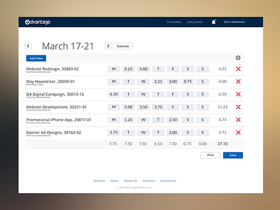 Webvantage Timesheet by Sam Solomon on Dribbble