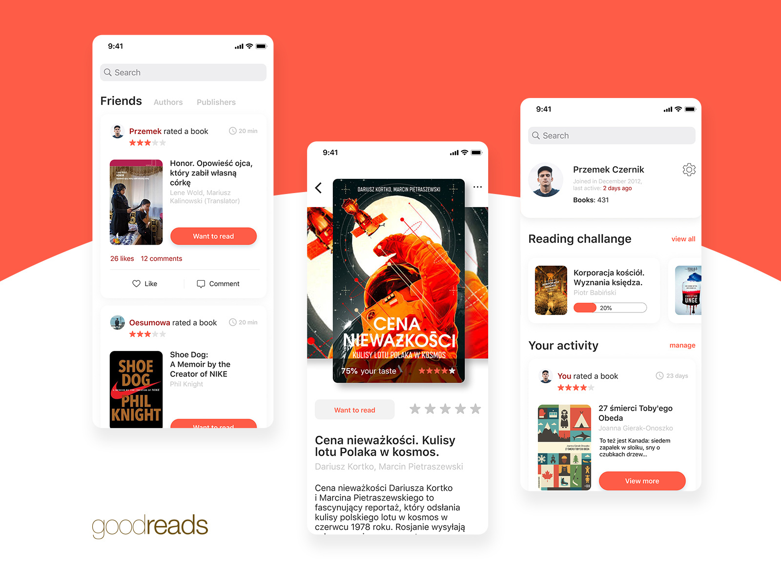 Goodreads - app redesign concept by Paweł Kociszewski on Dribbble