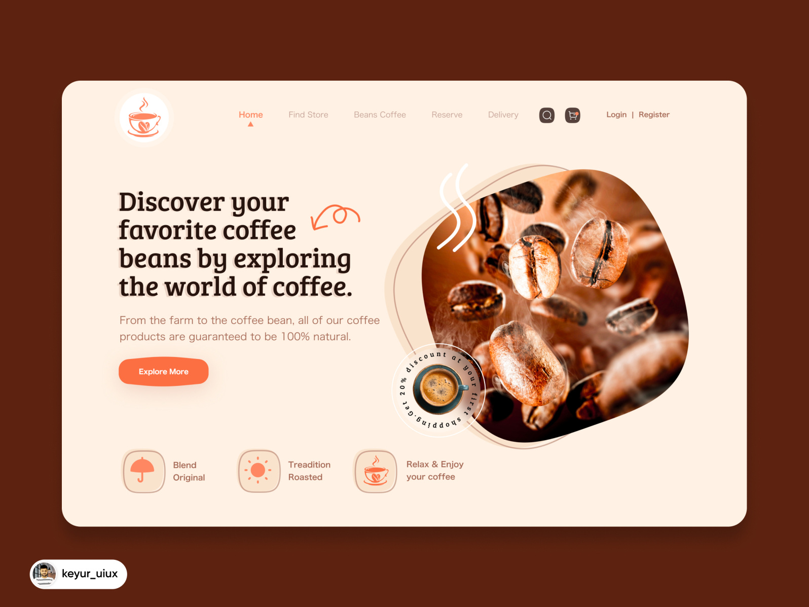 Coffee shop landing page - Hero Section by Keyur Payghode ️ on Dribbble