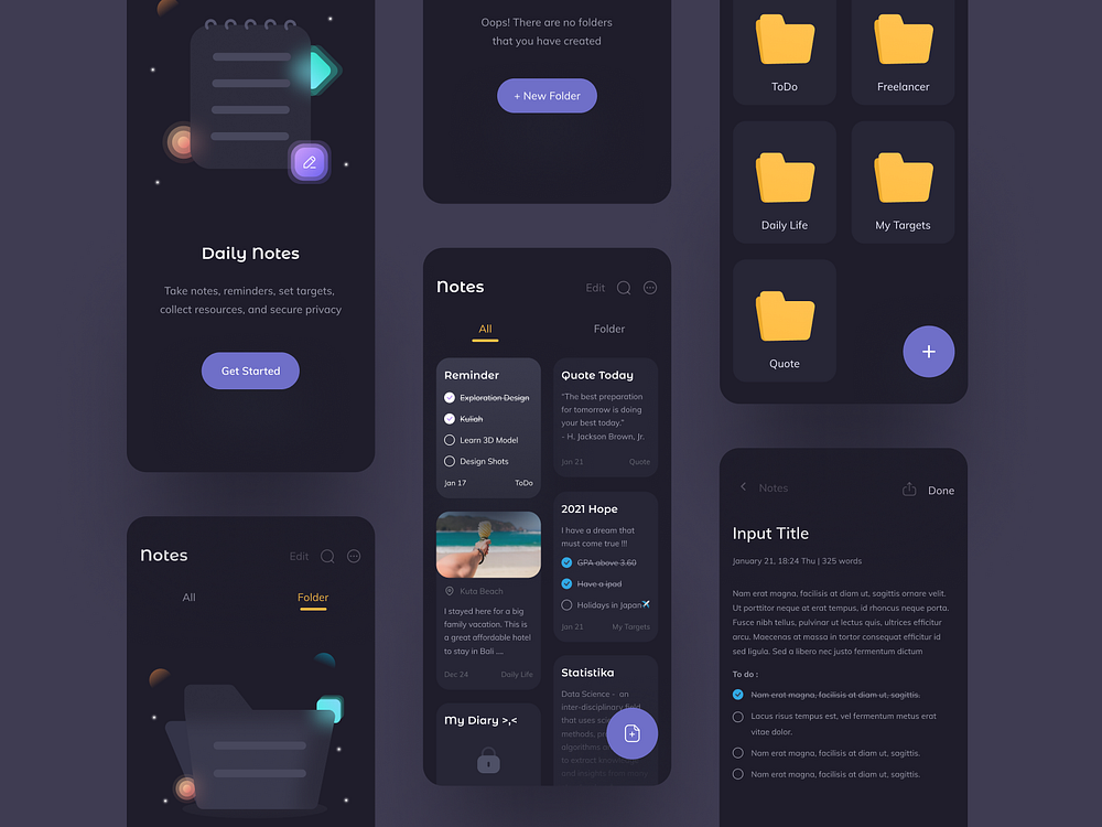 📝 Notes App - Dark Mode by Ceptari Tyas on Dribbble