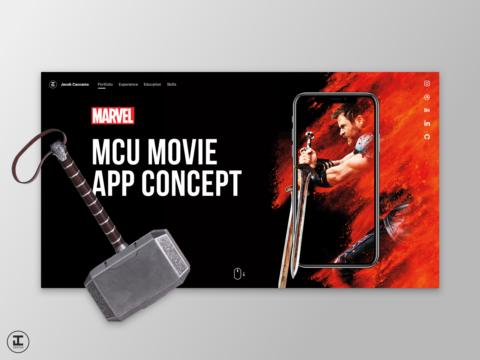 MCU App Concept: Portfolio Site Hero by Jacob Caccamo on Dribbble