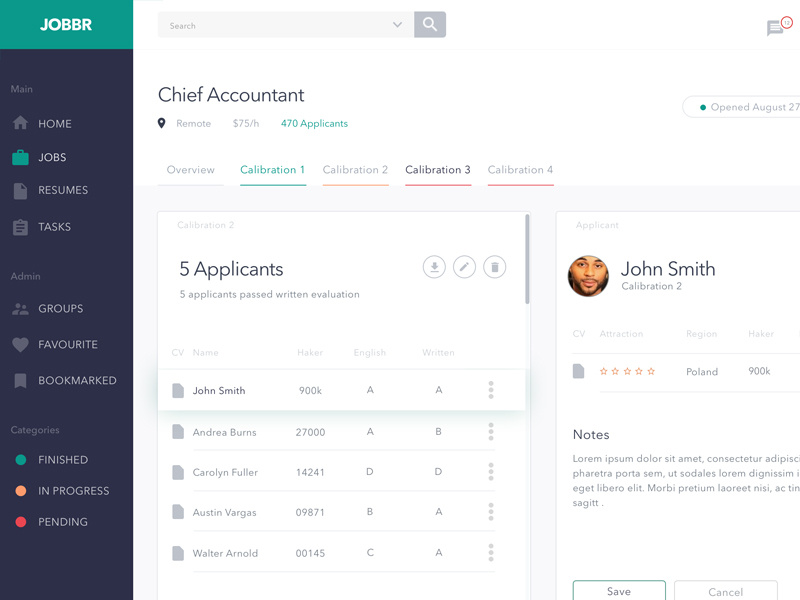 Hiring dashboard by Catalin Sandru on Dribbble