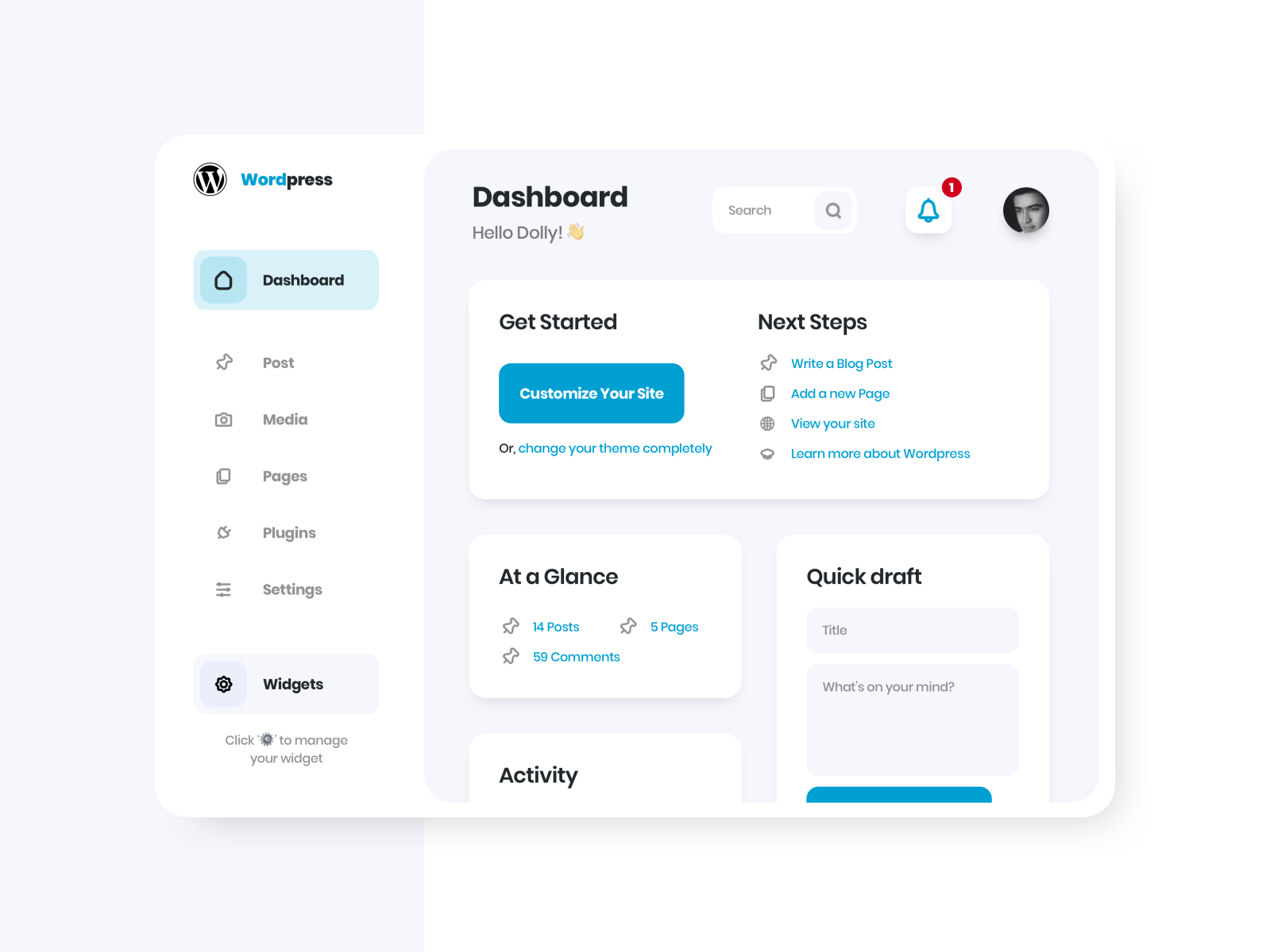 Wordpress admin panel by Dylan Poppe on Dribbble