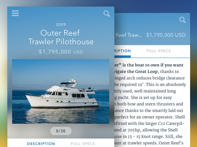 Mobile Boat Listing by Casey Zumwalt for Simple Focus on Dribbble