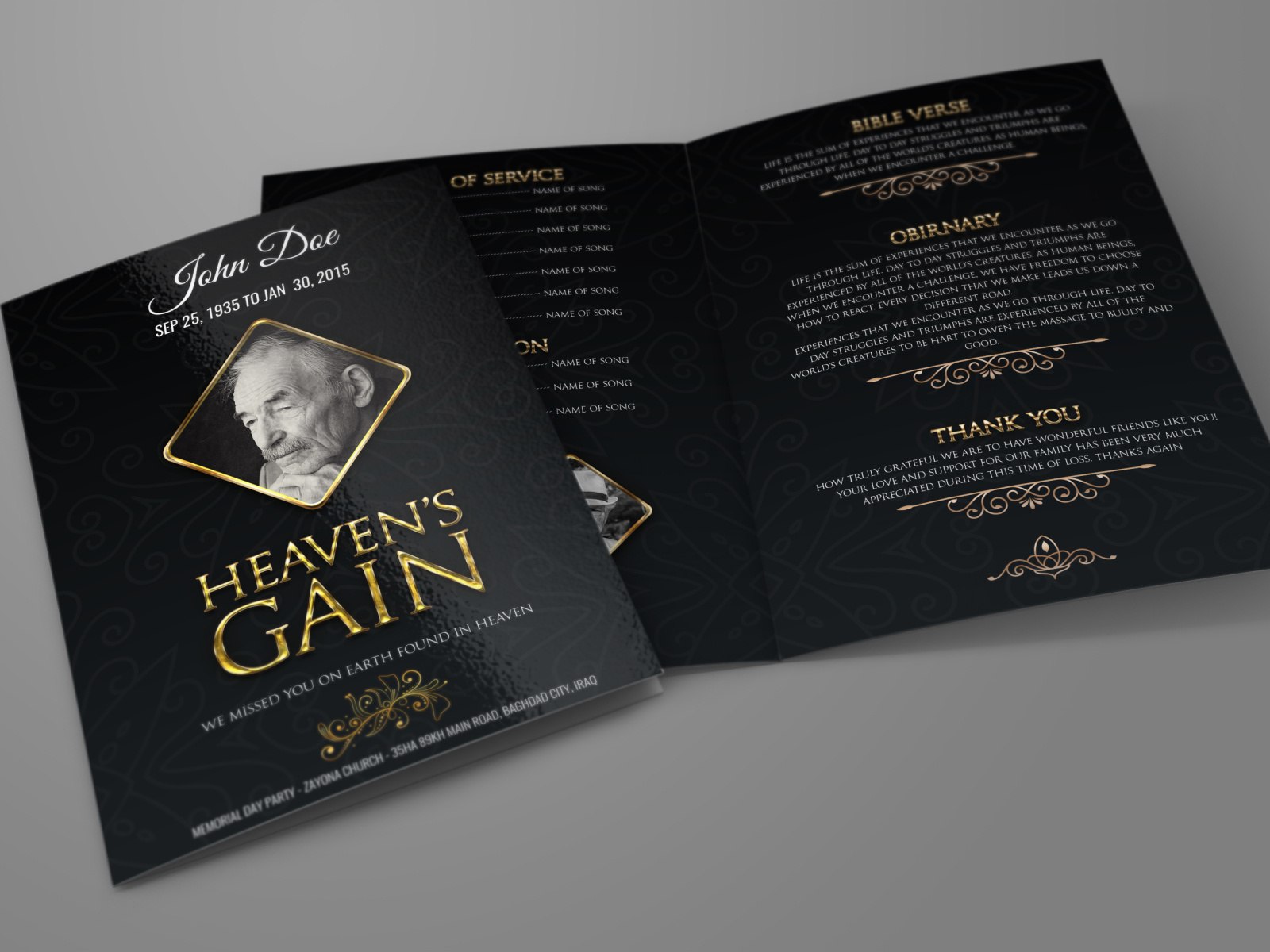 Funeral Program Bi Fold Brochure Template by OWPictures on Dribbble