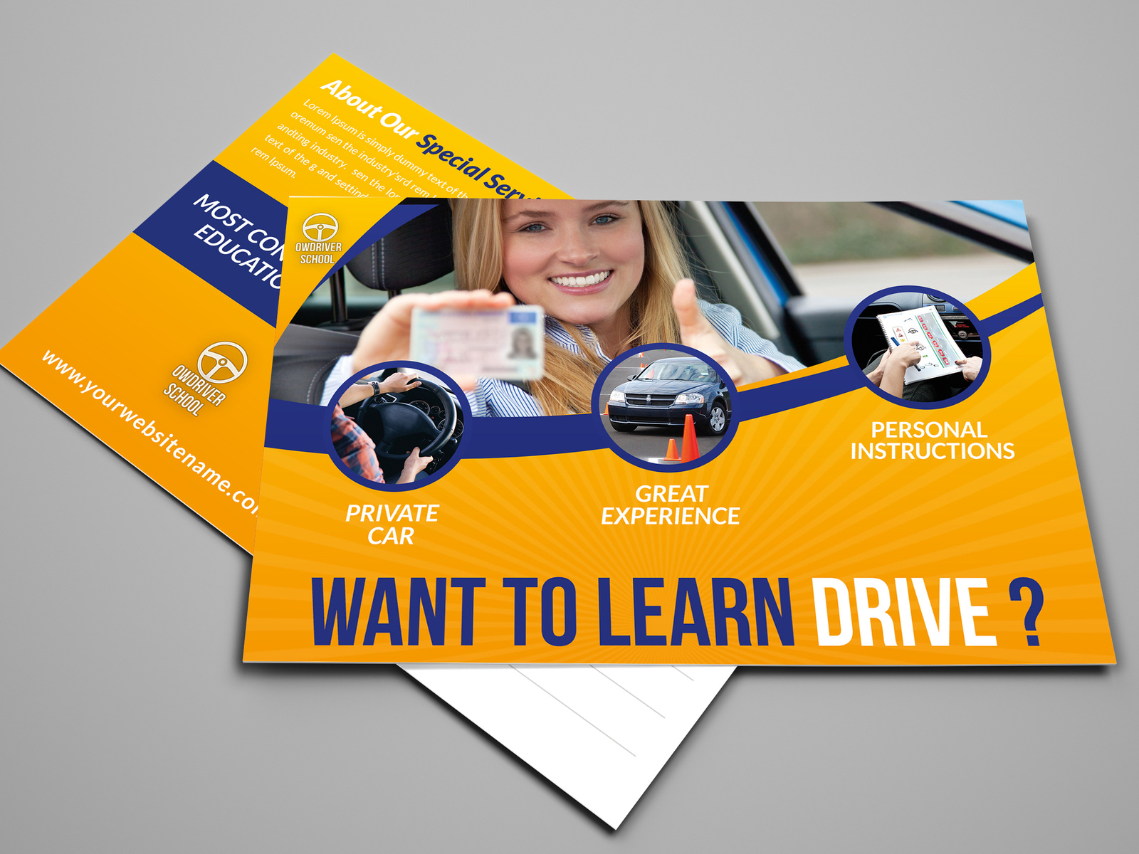 Driving School Postcard Template by OWPictures on Dribbble