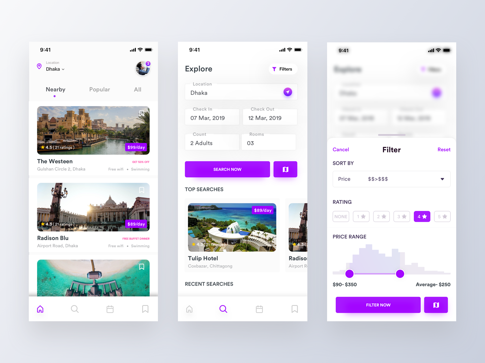 Hotel Booking_Filter and Search Screen by Dibbendo on Dribbble