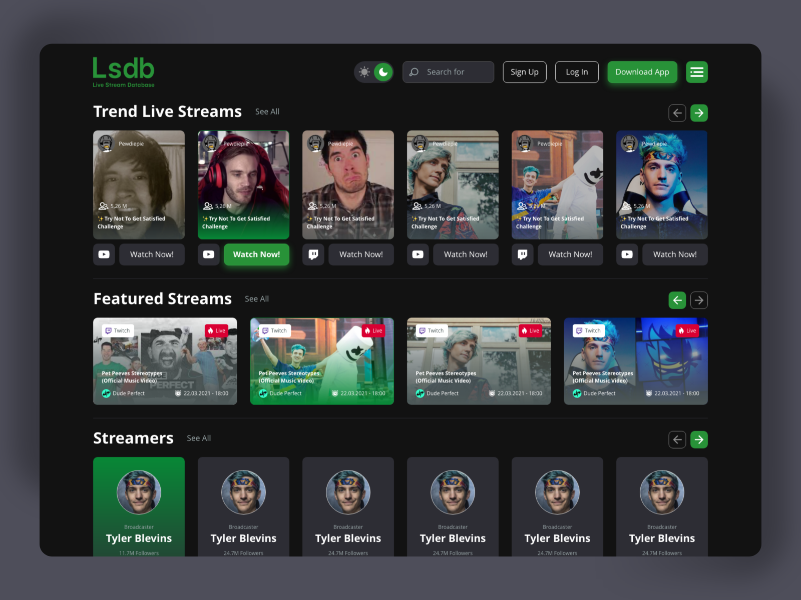 Streamer Database Web Player UI/UX Design by H. Cagatayhan Kurt for ...