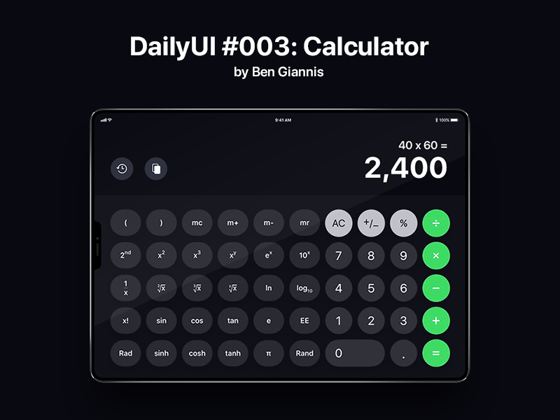 Calculator for iPad by Ben Giannis on Dribbble