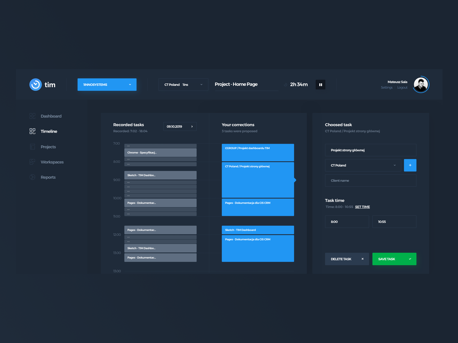 Dashboard Time Tracker (Timeline) by Mateusz Sala Studio on Dribbble