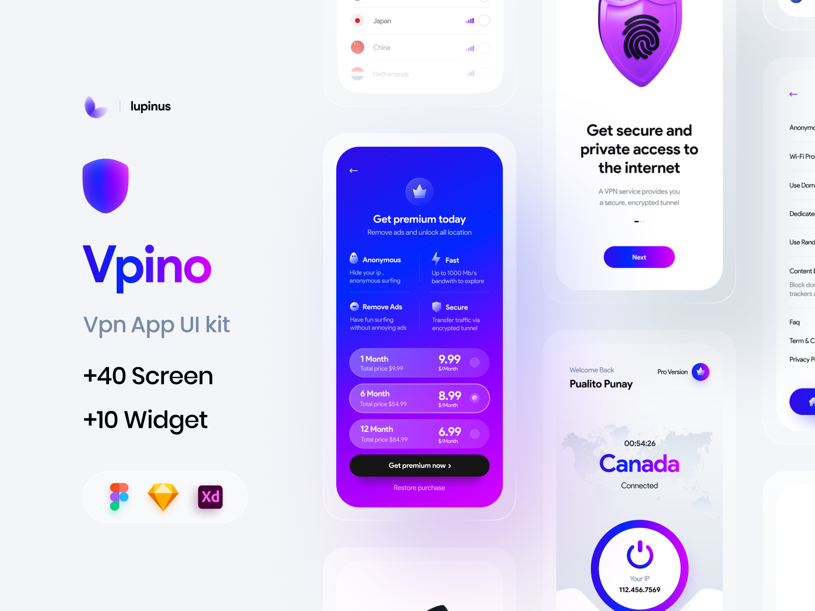 VPN UI Kit by Mohammad Azizi for Lupinus Design on Dribbble