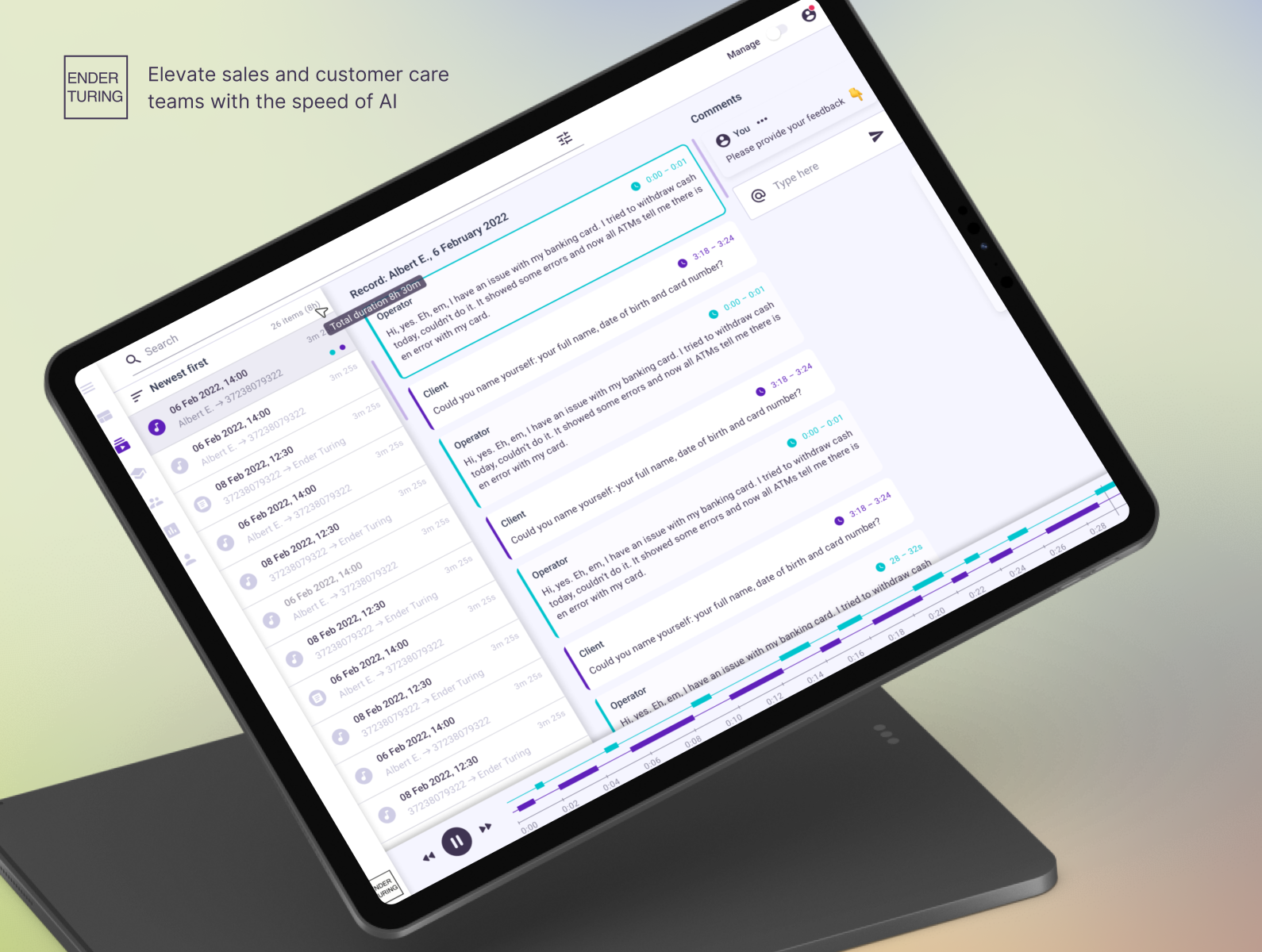 Ender Turing - AI powered speech analytics by Lidiia Suslova on Dribbble