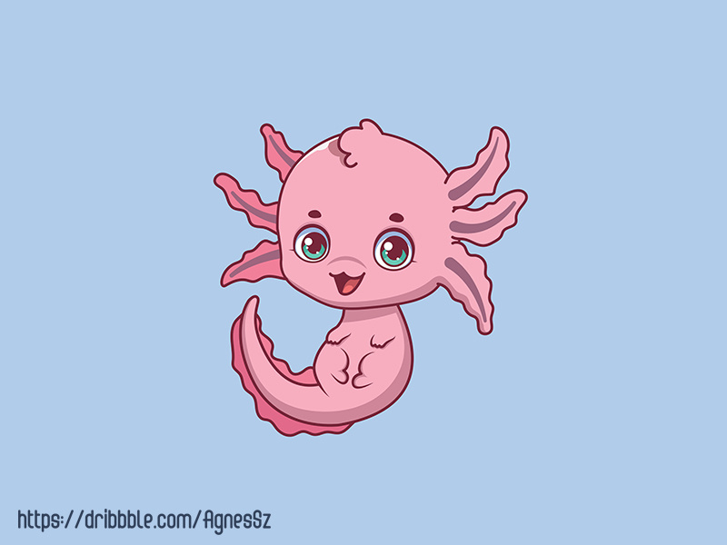 Illustration of a cartoon axolotl by AgnesSz on Dribbble