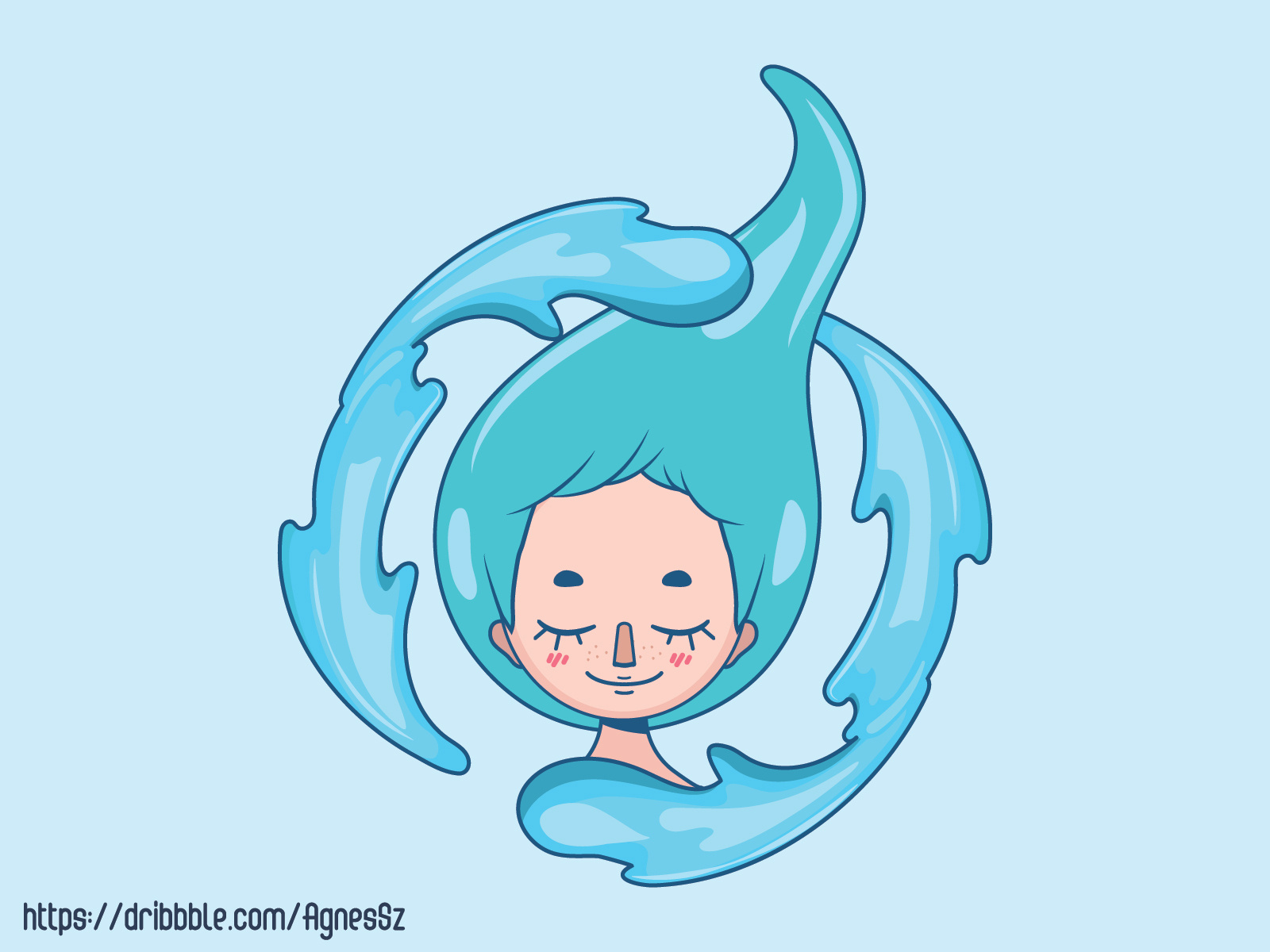 Stylized girl depicting the water element by AgnesSz on Dribbble