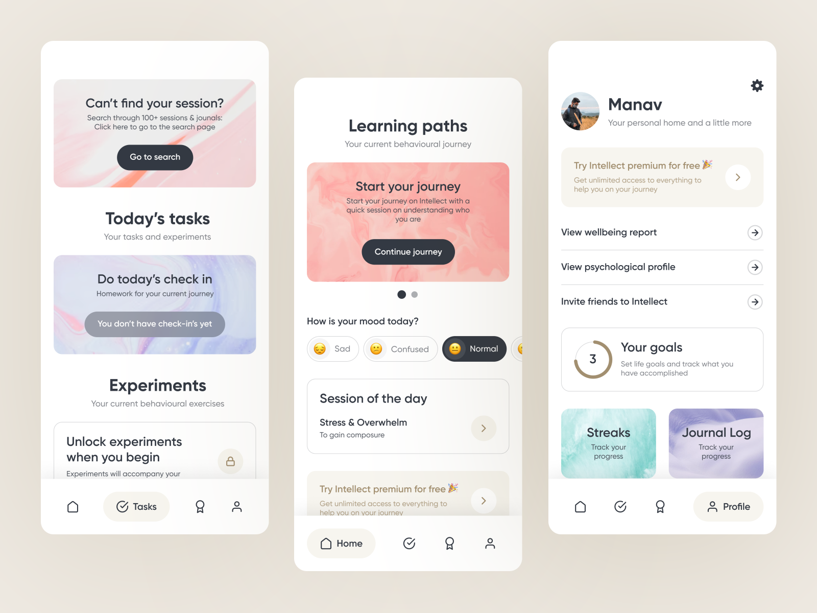 Intellect App - Modern day mental healthcare by Manav Kumbhare on Dribbble