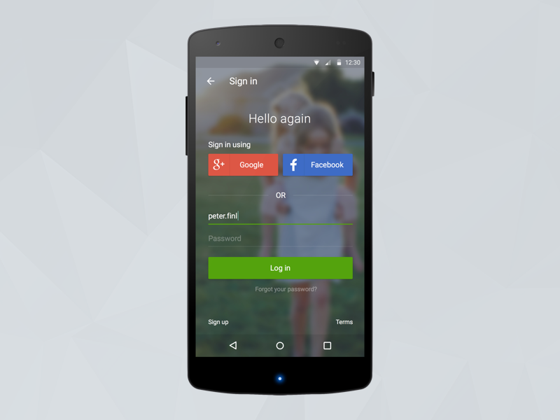 Domain Android log in screen by Peter Finlan on Dribbble