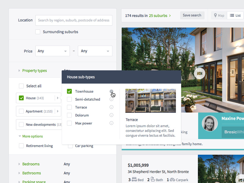 Domain Property Search Refinements UI by Peter Finlan on Dribbble