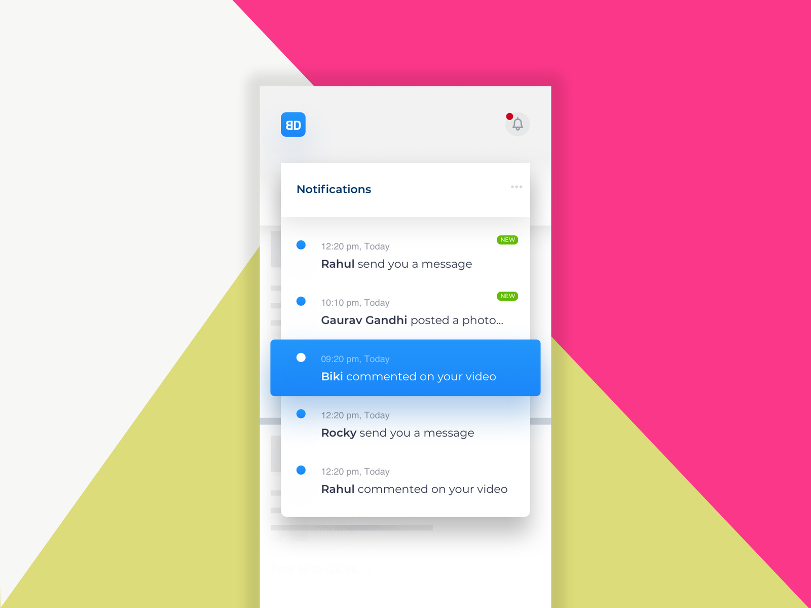 Notifications Card app by Biki Das on Dribbble