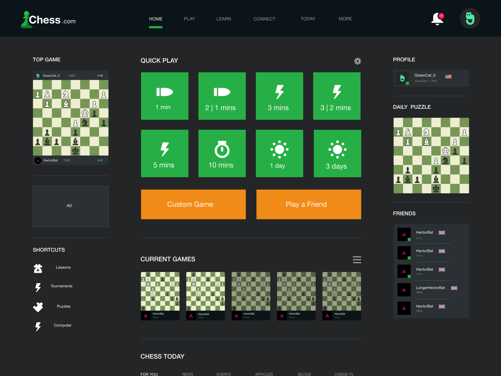 Chess.com Home by Hector Bat on Dribbble