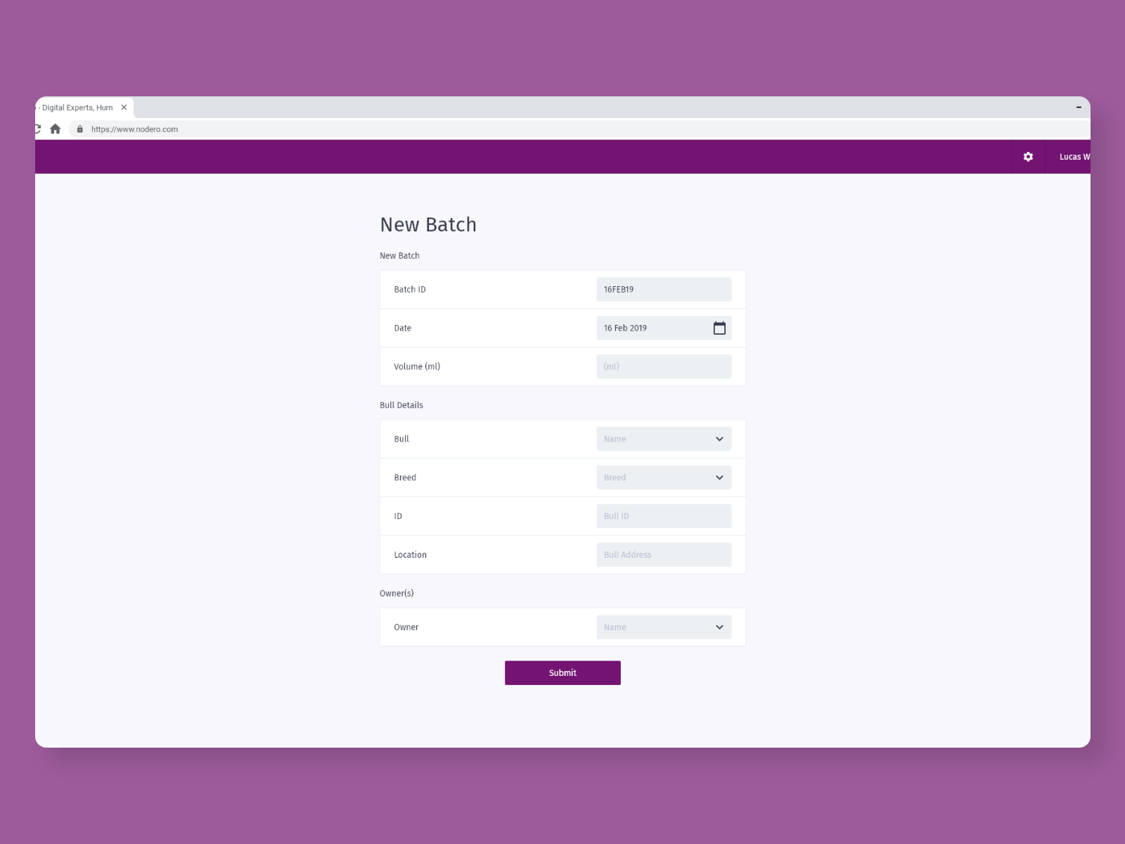 New Batch Form for Enterprise App by Lucas Woolf on Dribbble