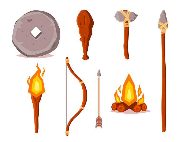 Stone age elements set in flat design style by Oleh Dovhan on Dribbble