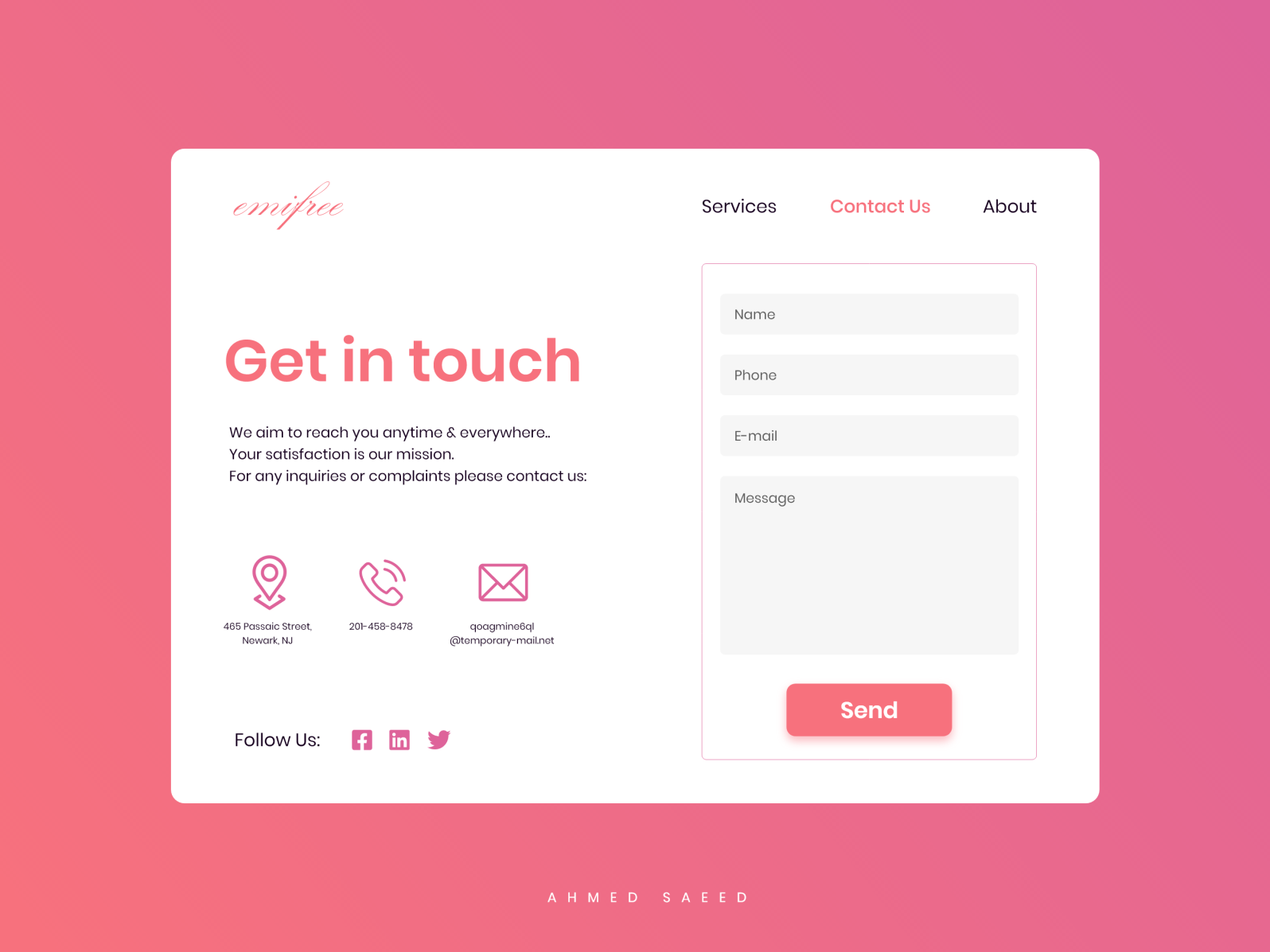 028 Daily UI - Contact Us by Ahmed Saeed on Dribbble