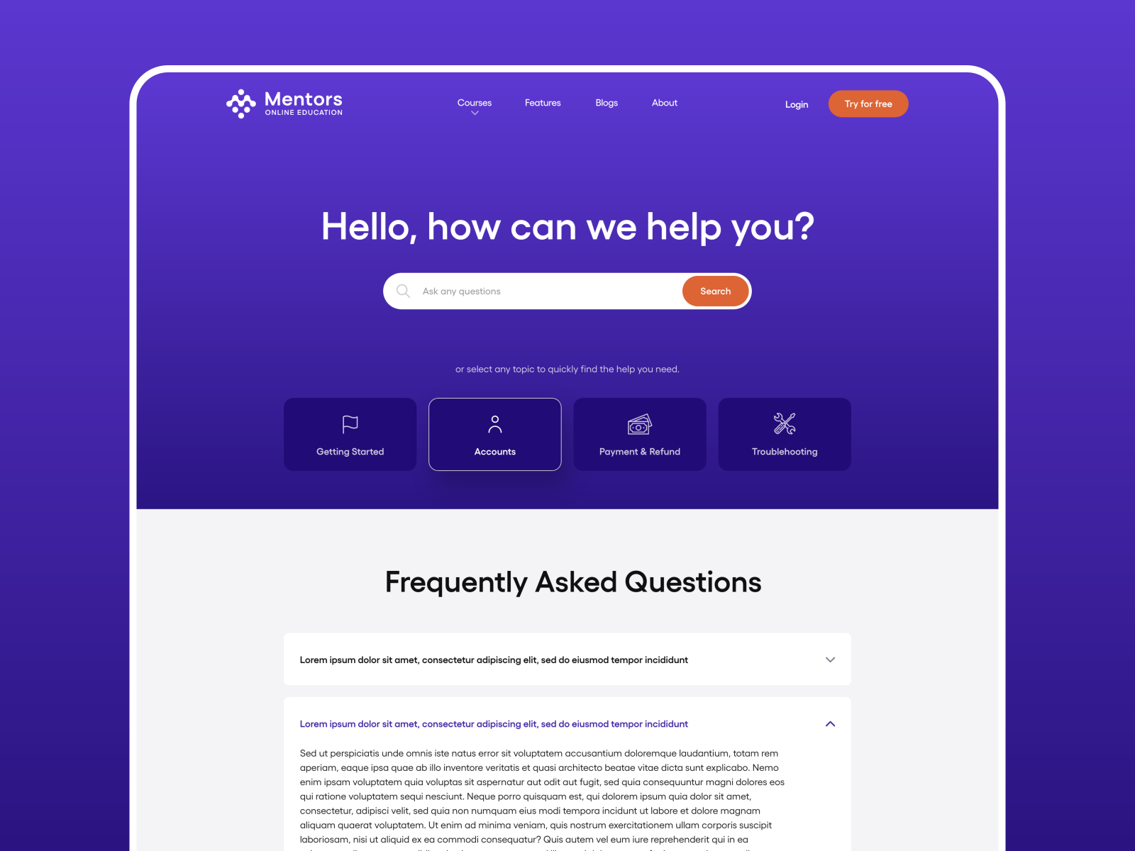 Help Center and FAQs Page by Aadarsha Subedi on Dribbble
