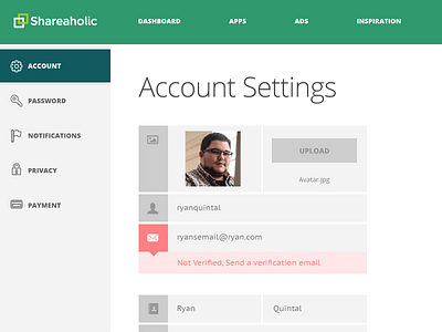 Account Settings by Ryan Quintal on Dribbble