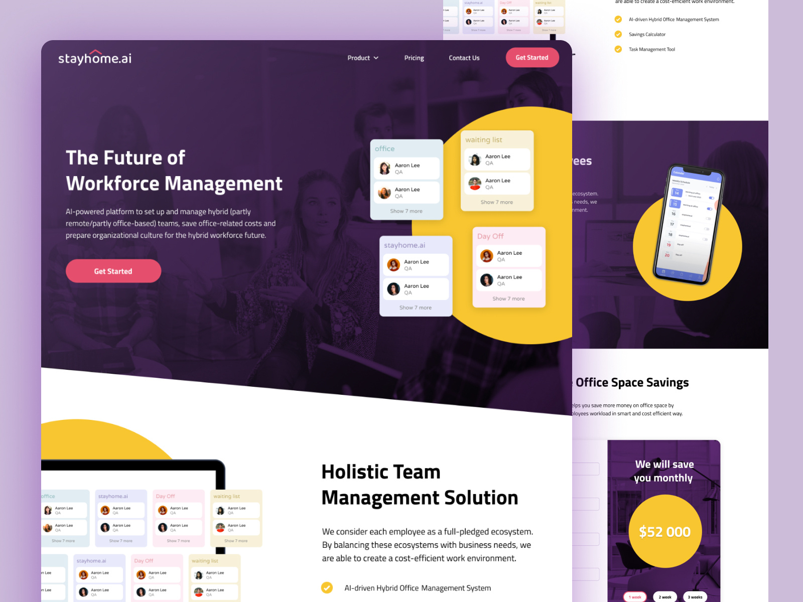 Stayhome.ai - Workforce Management Landing page by Dani Tesler on Dribbble