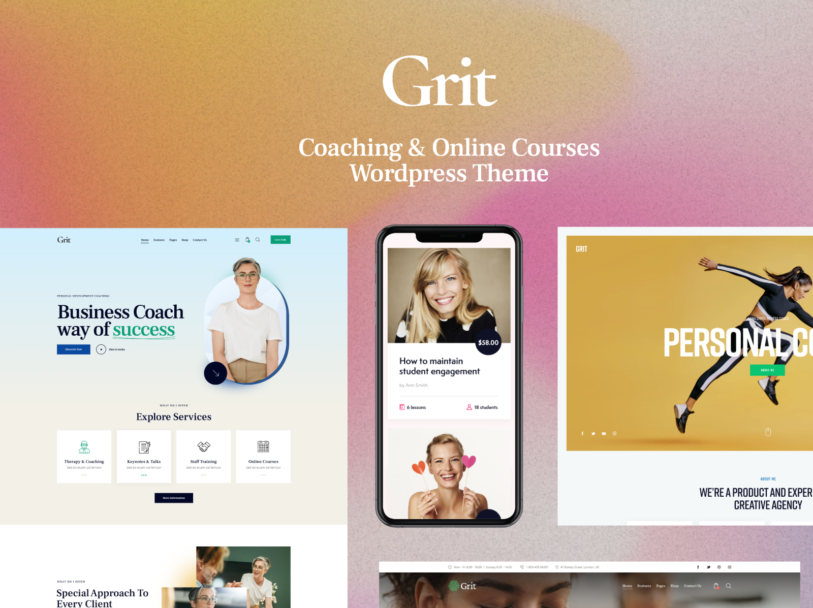 Grit - Coaching & Online Courses Multiskin WordPress Theme by Ancora Themes on Dribbble