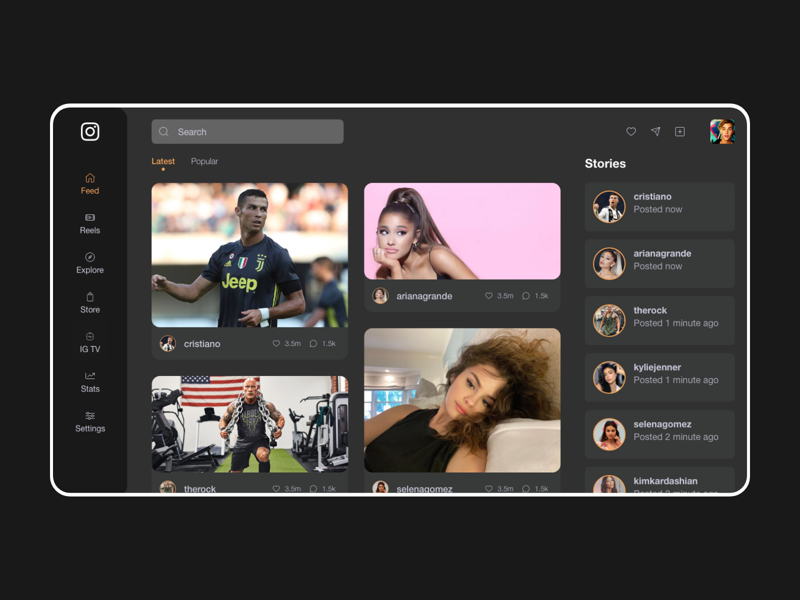 Instagram web interface concept by Daniel Alves on Dribbble