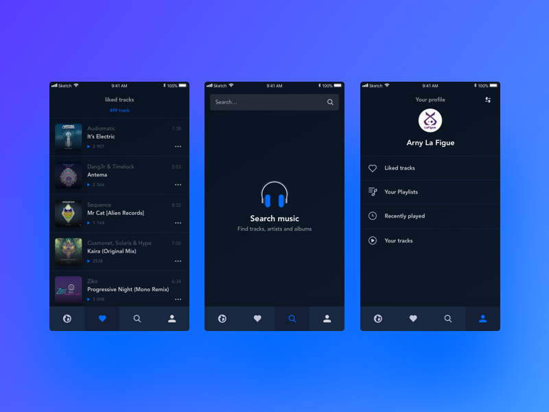 Music app concept screens by Arnaud Mazé on Dribbble