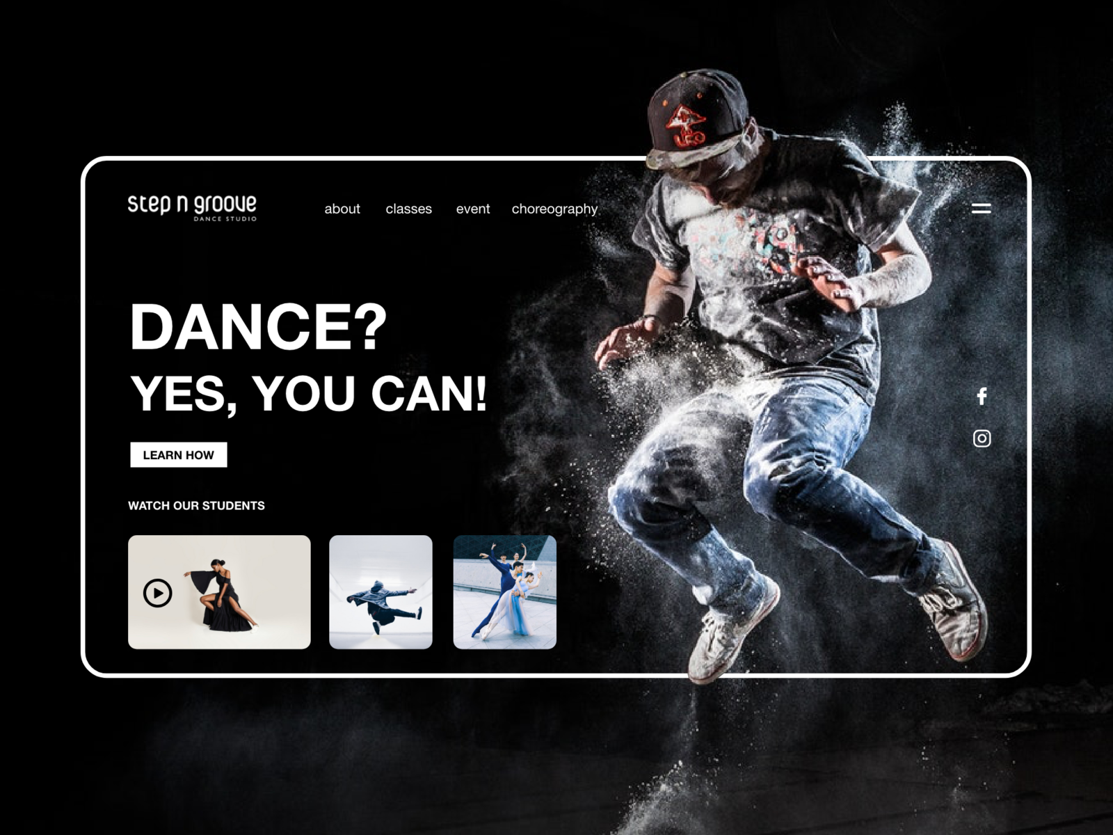 Header UI Concept for Step n Groove Dance by Abbas on Dribbble
