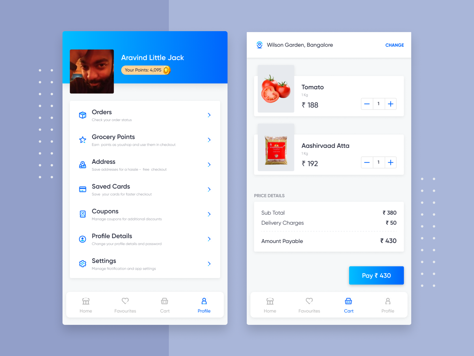 Grocery App - Profile & Cart by Aravind Little Jack on Dribbble