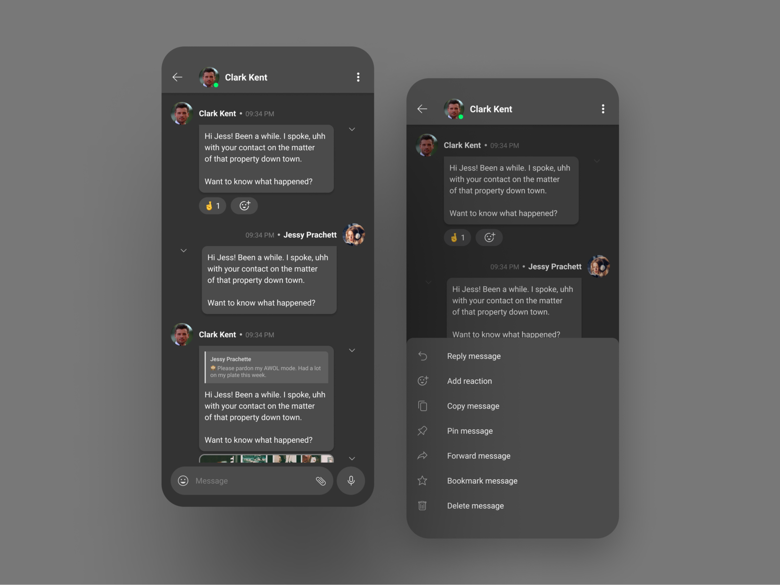 Chat screens - dark theme by Efe Ativie on Dribbble