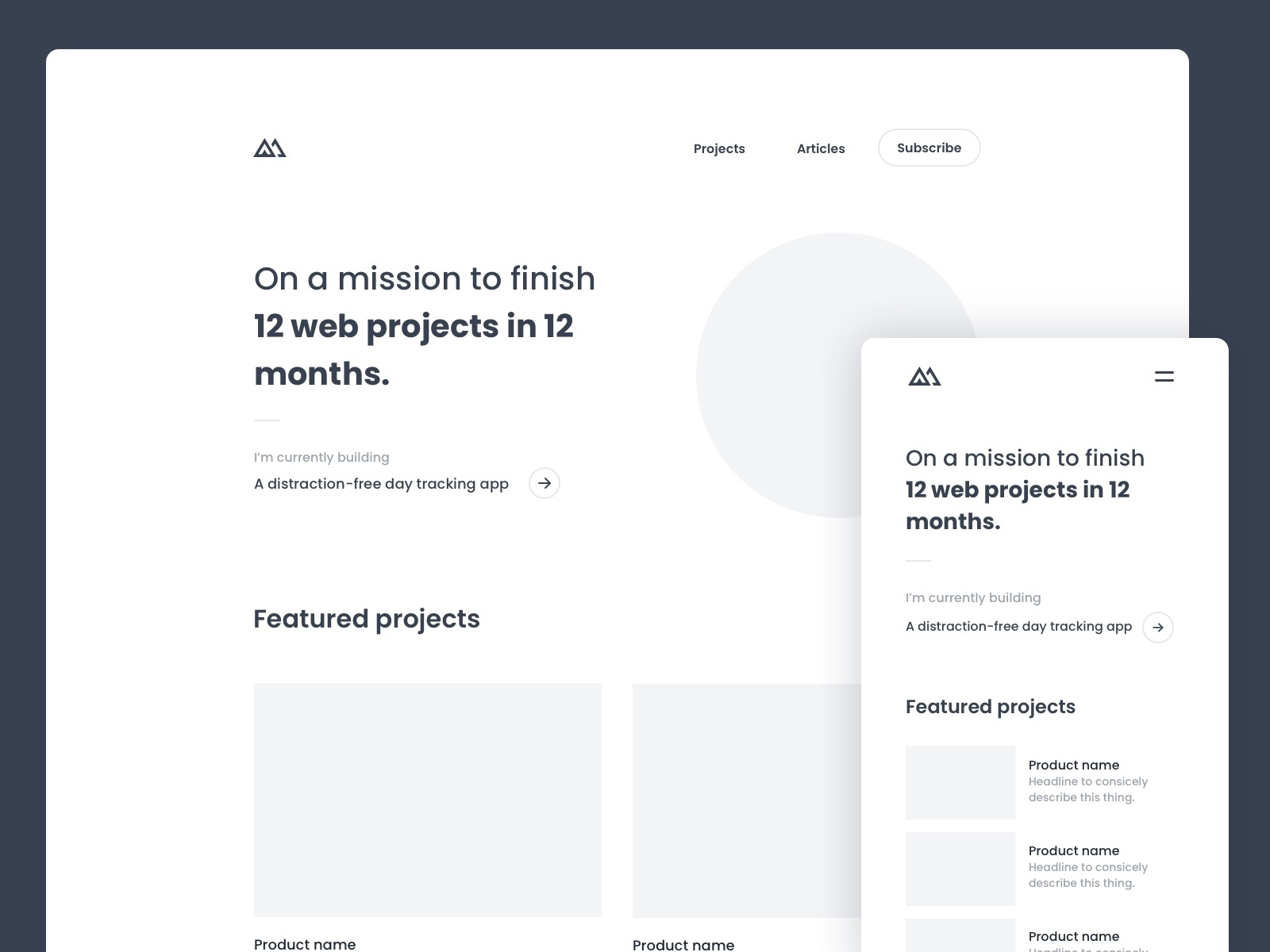 Personal "building in public" site wireframes by Aaron M on Dribbble