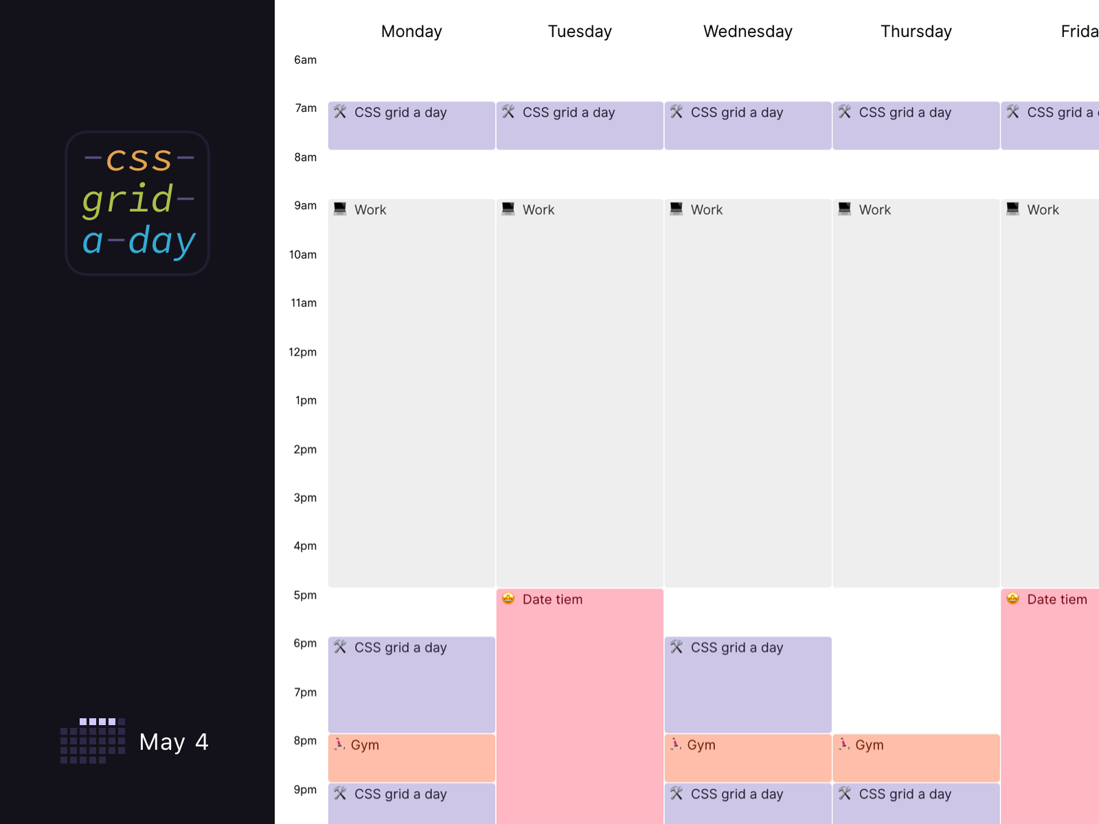 Weekly Schedule by Brett Jones on Dribbble