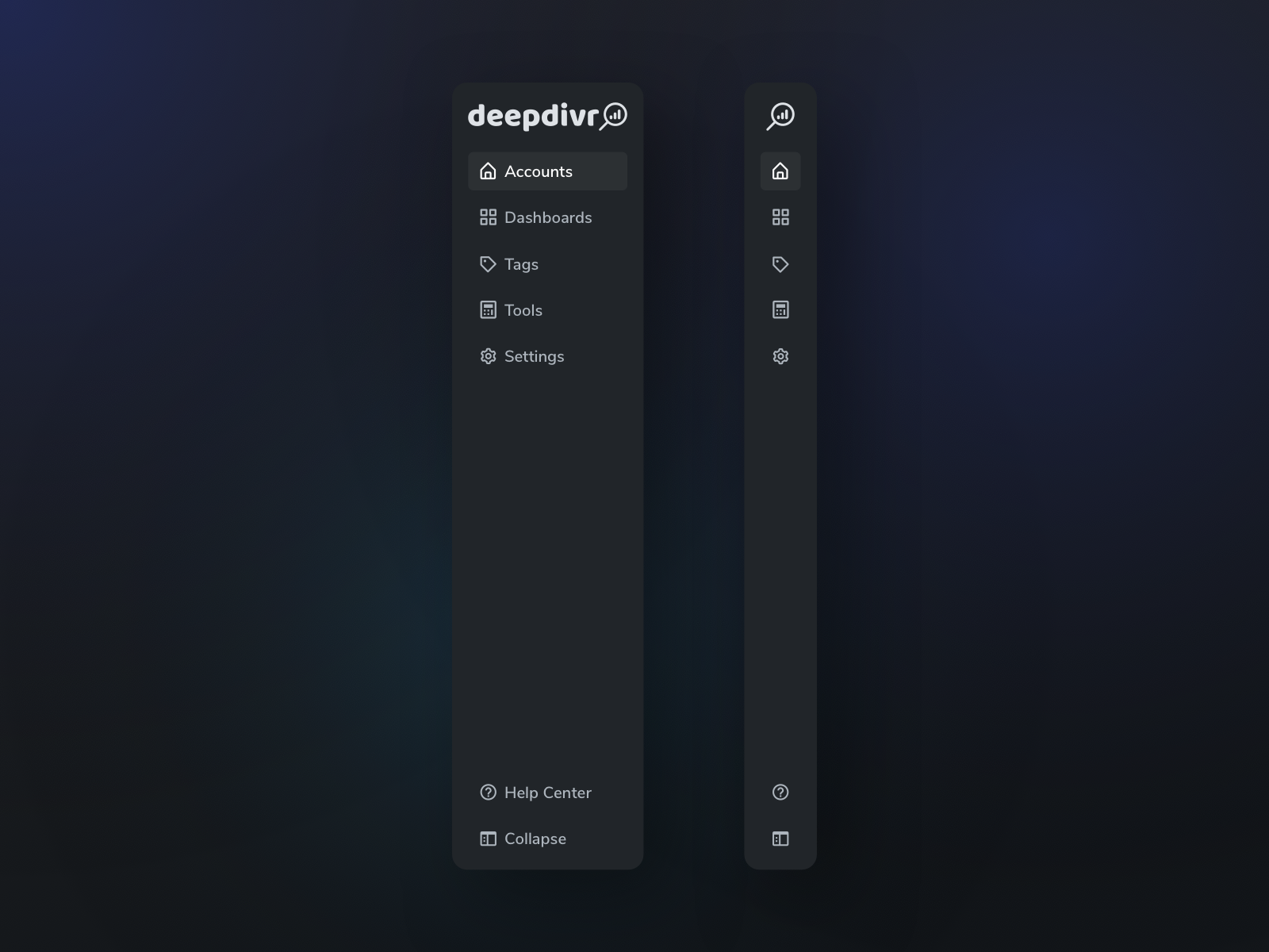 Dark Sidebar Navigation | deepdivr (SaaS) by Siggi Baldursson on Dribbble