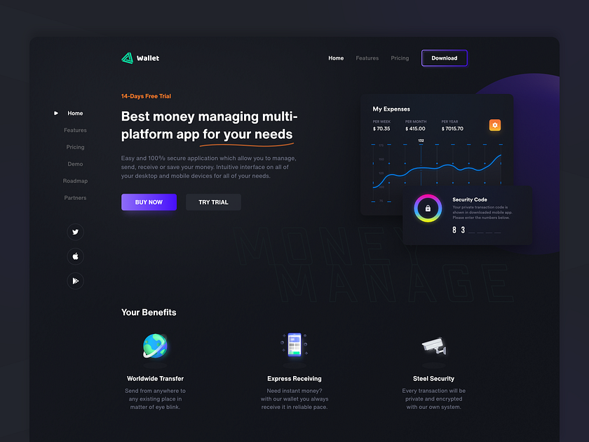 Landing Page for funds management app by Piotrek Kosmala on Dribbble