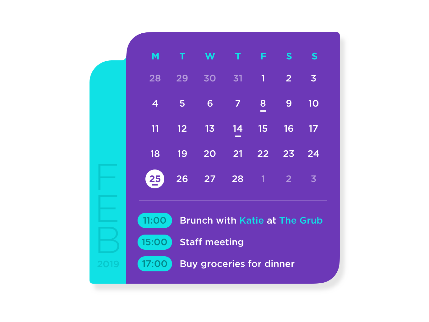 Daily UI - 038 Calendar by Marcella Christiana on Dribbble