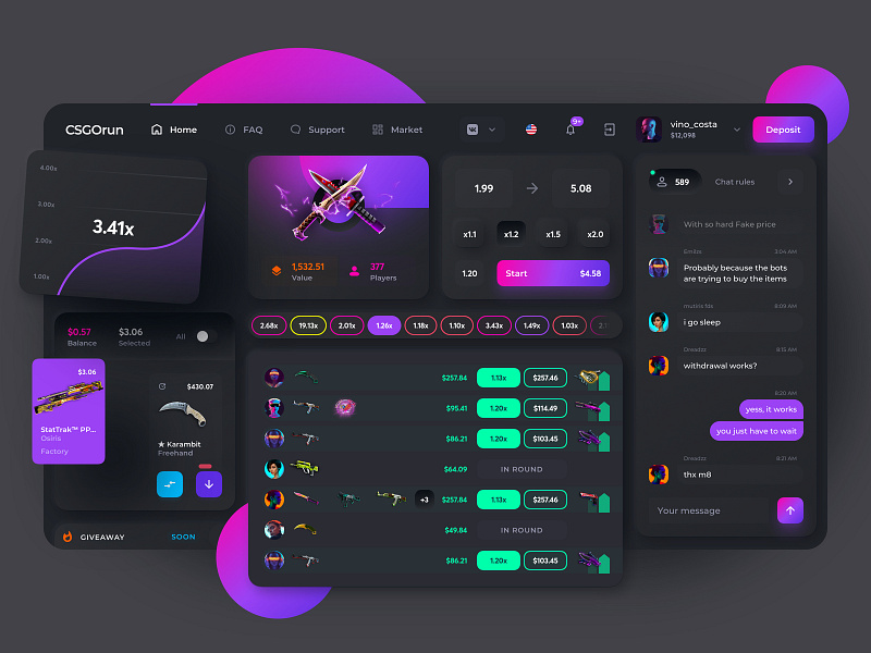 CSGO Skin Gambling Dashboard Design by vino_costa for roobinium on Dribbble