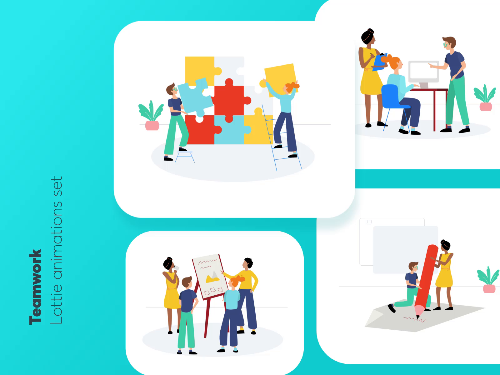 lottie animations set - teamwork by Gabriela Schmitz for LottieFiles on ...