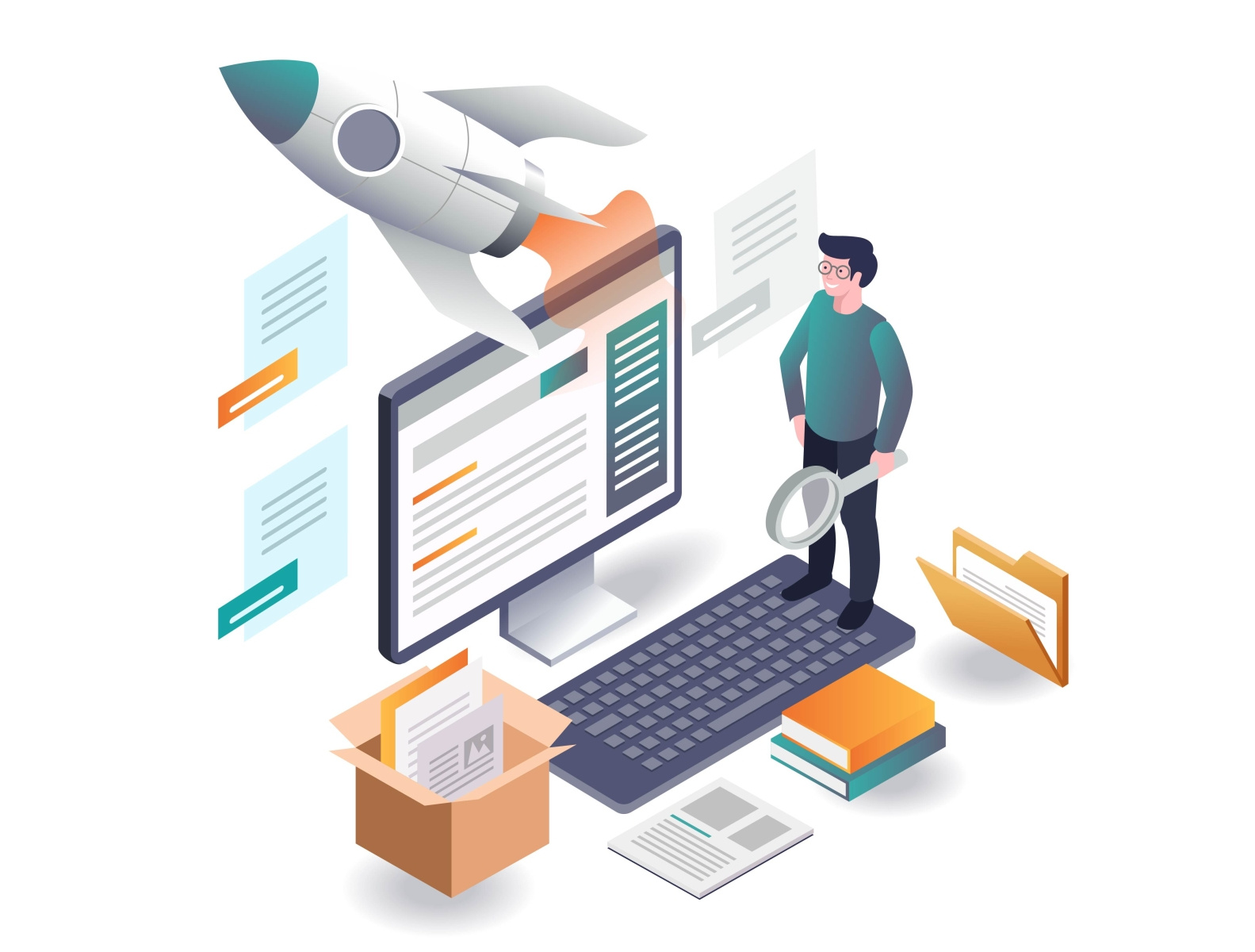 Doing a search with a flying rocket by Hasan As'ari on Dribbble