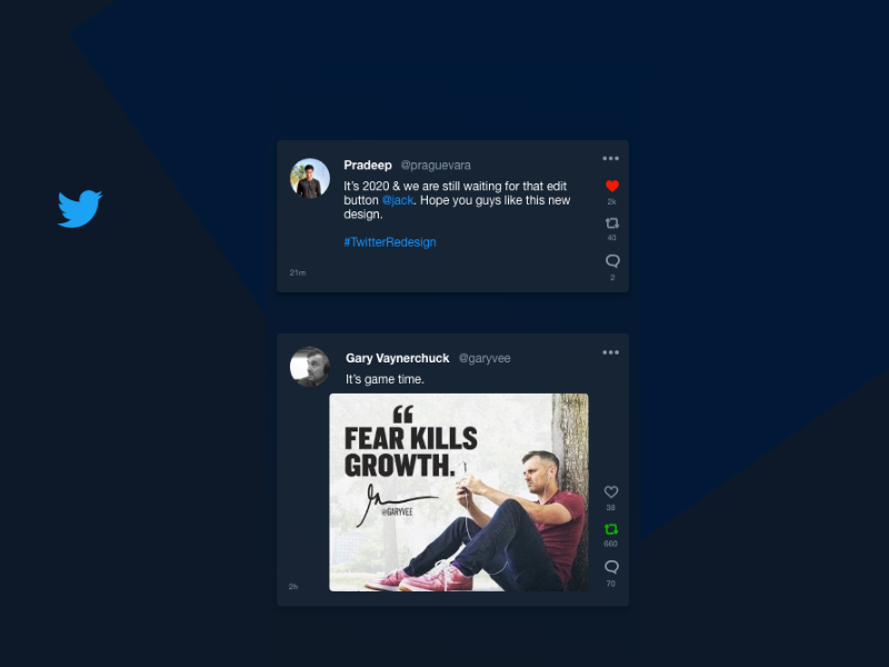 Twitter feed redesign - Dark by Pradeep ★ on Dribbble