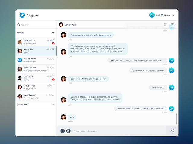 Telegram Messenger by Vitalii Medvedev on Dribbble