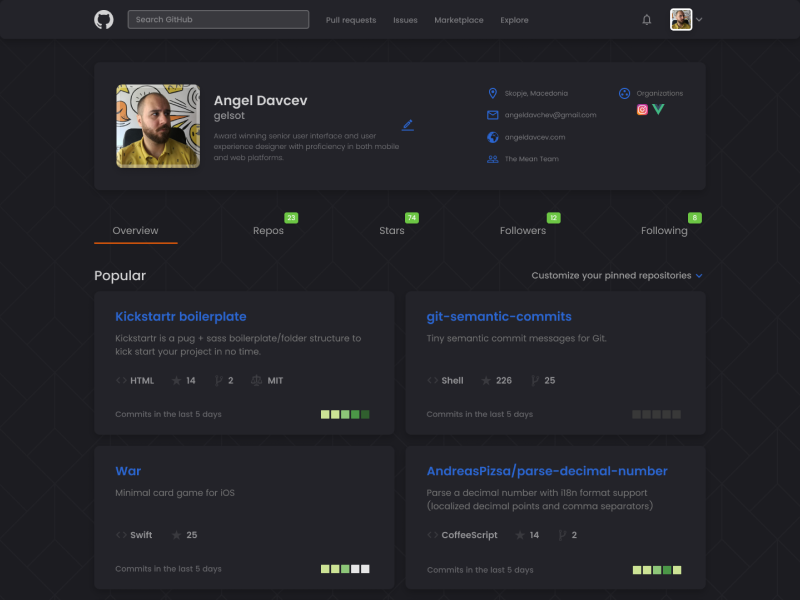 Github Dark Preview by Angel Davchev on Dribbble