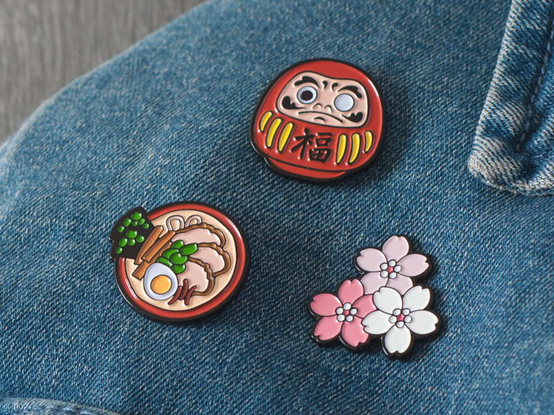 Ramen, Daruma, and Sakura Pins by Geri Coady on Dribbble