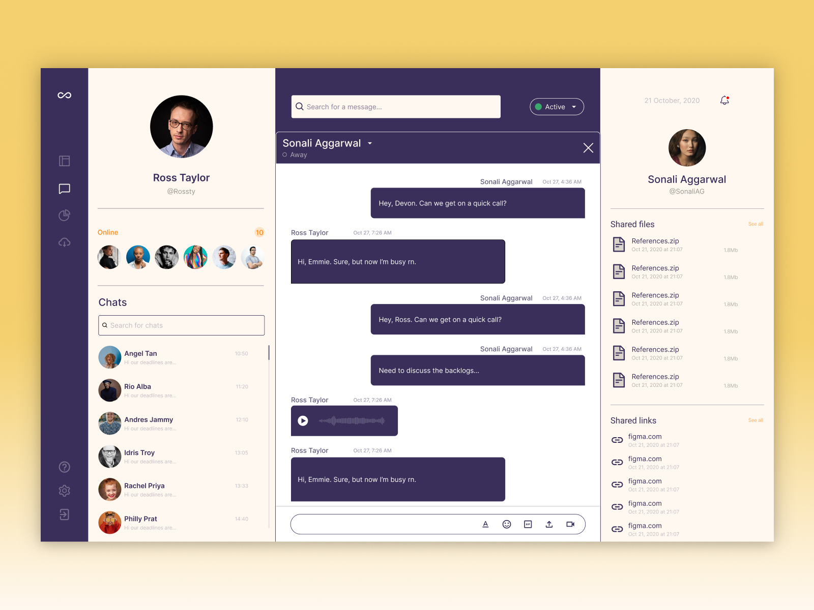 Chat interface by Kushal Sheshadri on Dribbble